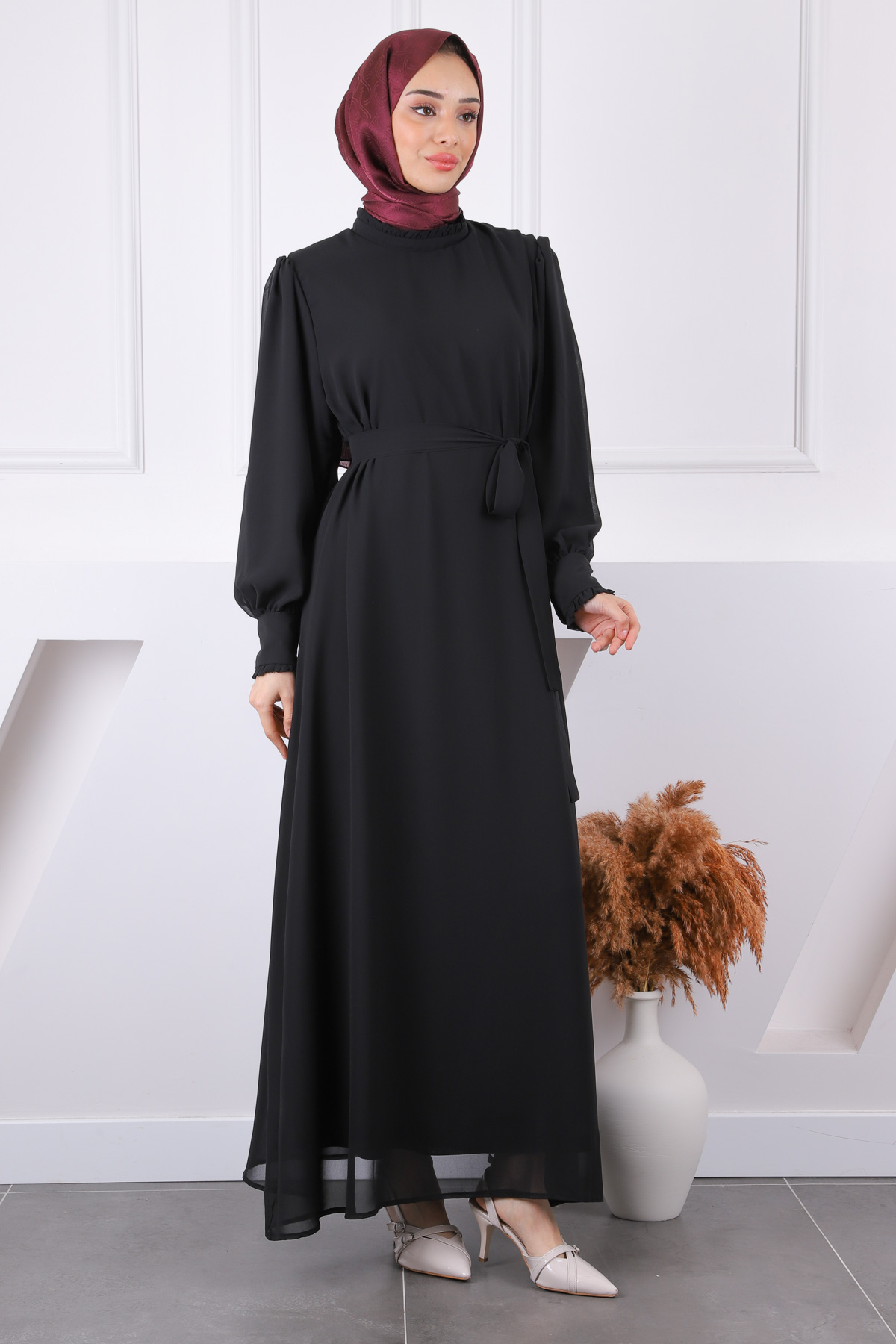 Siyah Yaka Fд Rfд Rlд Kuеџaklд ећifon Elbise