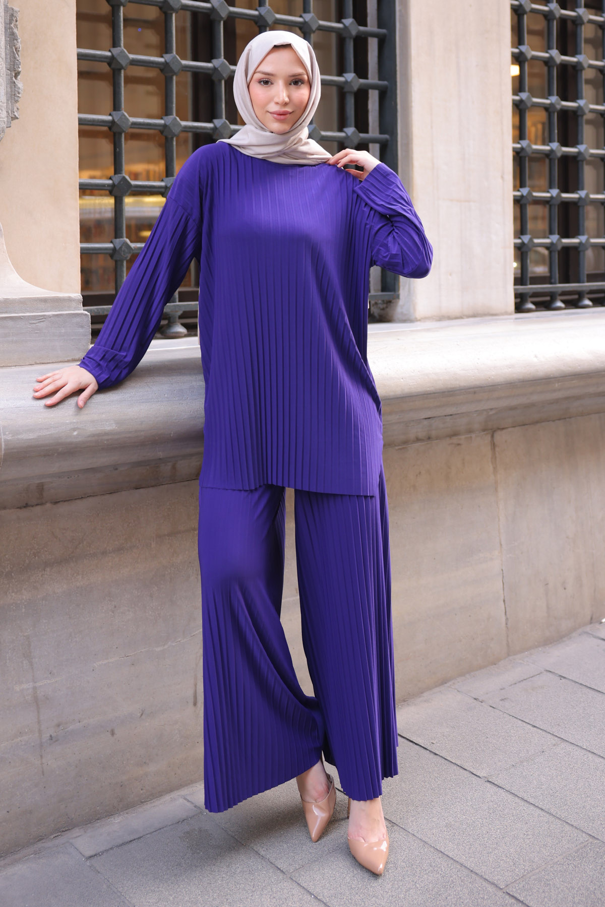 Mor Piliseli Sandy Tunik Pantolon Takım