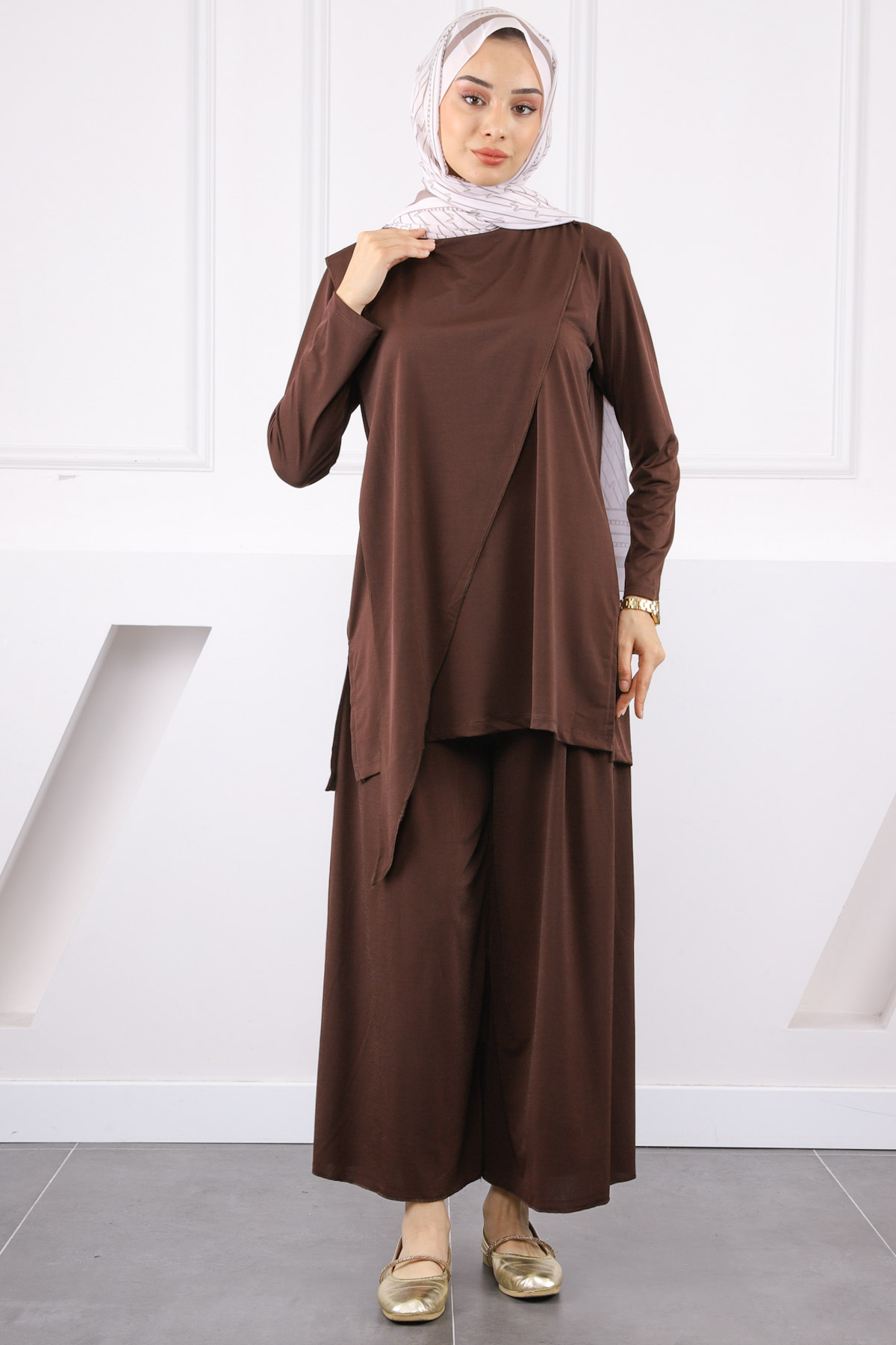 Kahverengi Ön Detaylı Sandy Tunik Pantolon Takım - İmaj Butik